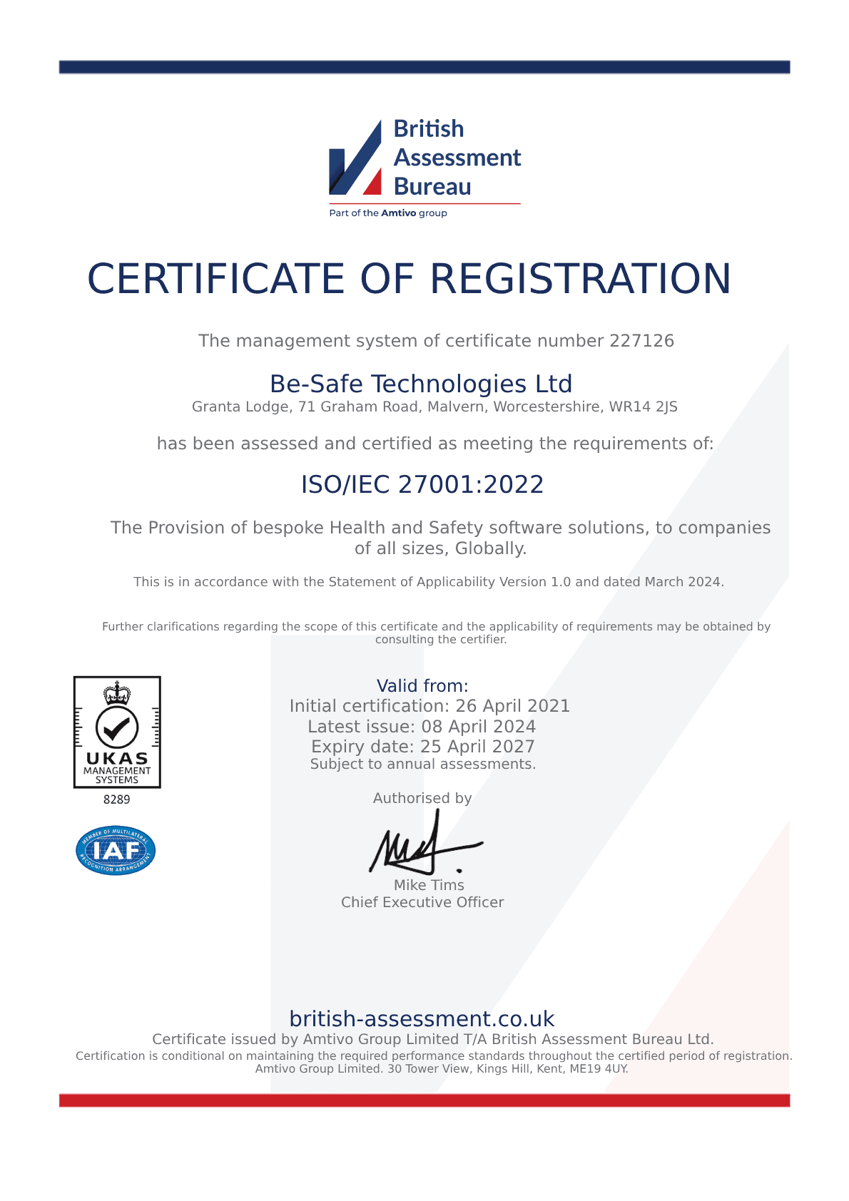 Certificates & Awards | Be-Safe